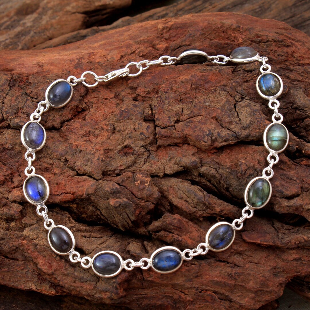 Natural Labradorite Oval Shape Gemstone Bracelet for Gift - 925 ...