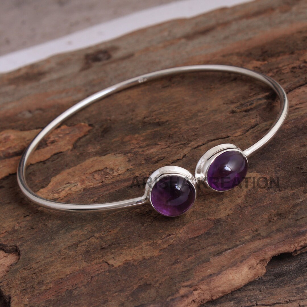 Lila Amethyst Edelstein Manschette Silber Armband für Ostern 925 Sterling Silber Frauen solide ...