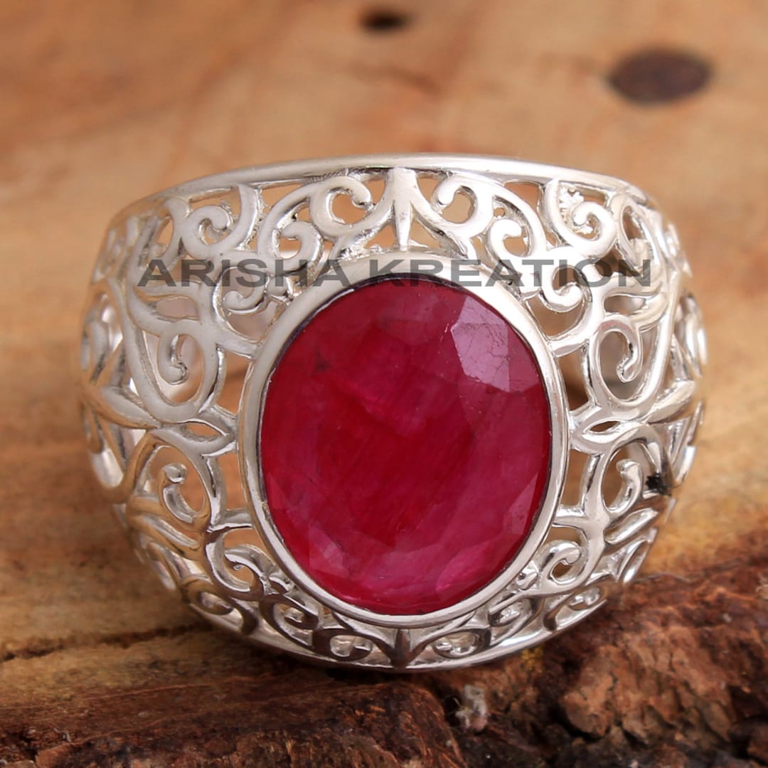 925 Silver Ring, Ruby, Moonstone, Labradorite Ring, Statement Ring, Oval Ring, Unique Gift ...