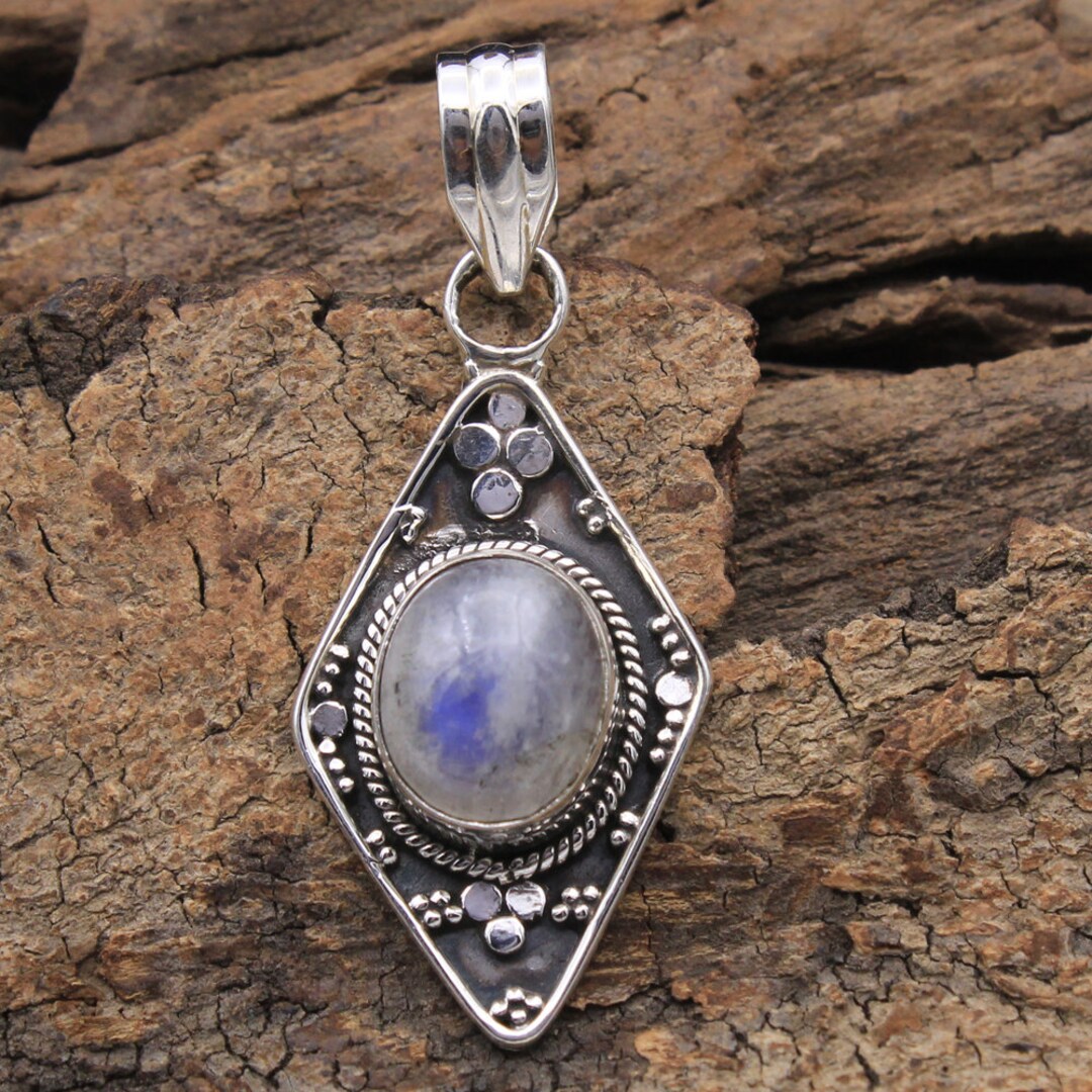 Designer Bali Style Moonstone Oval Shape Gemstone Pendant - 925 ...