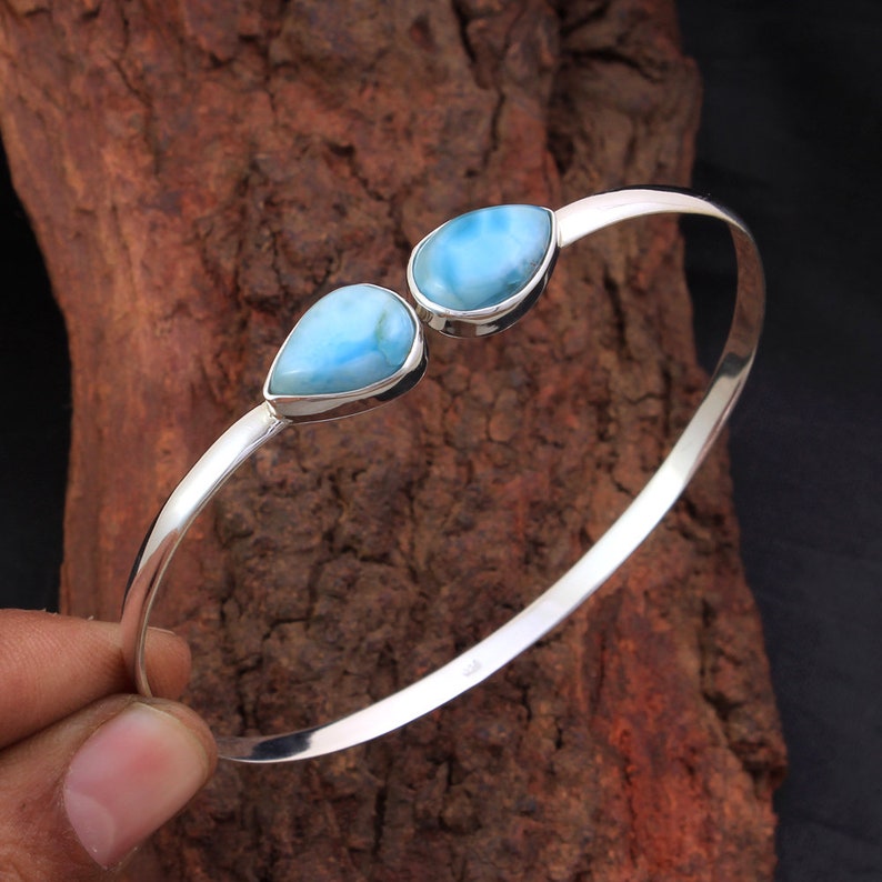Silver Jewelry Larimar Bracelet Cuff Bracelet Handmade | Etsy