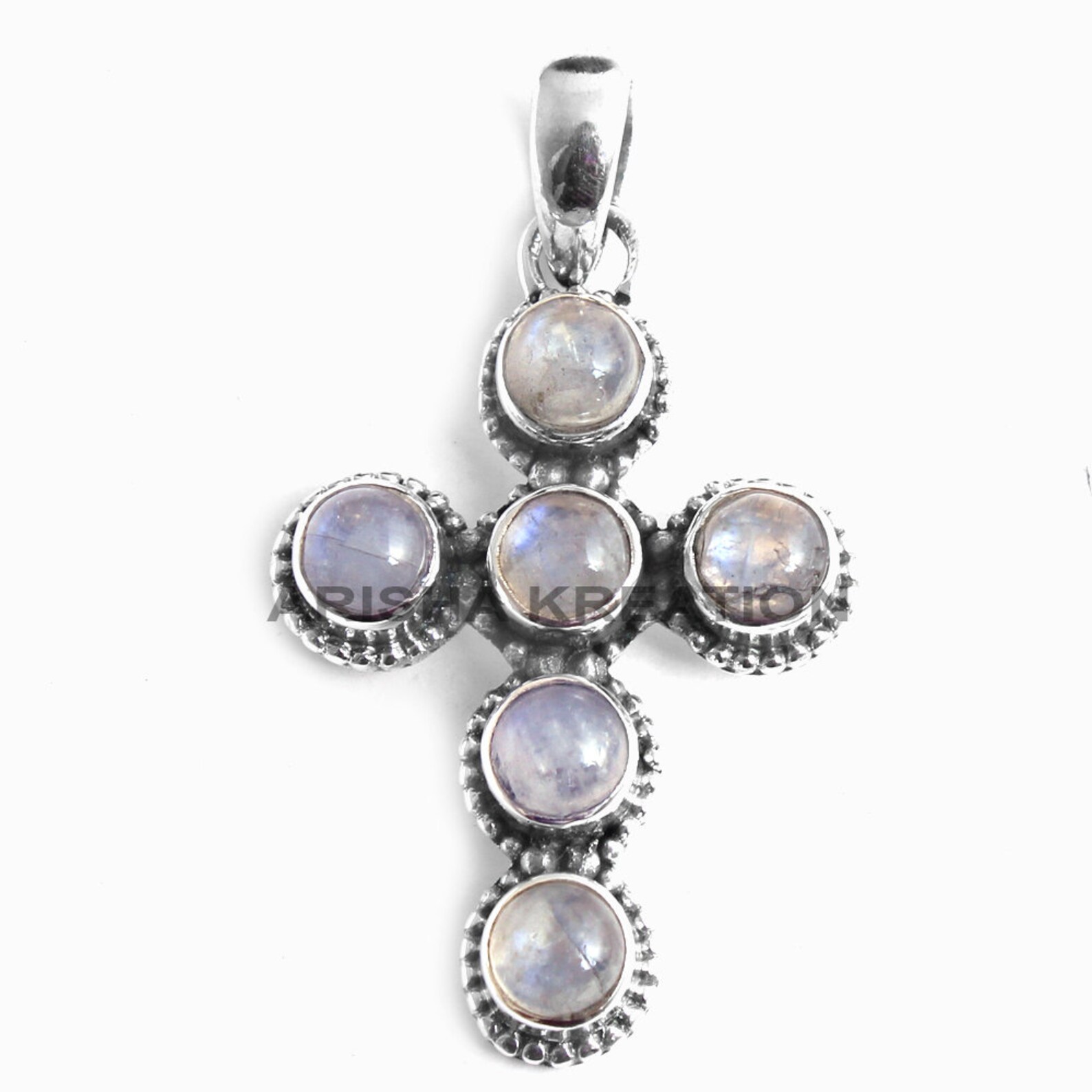 Natural Moonstone Round Shape Gemstone Cross Silver Pendant | Etsy