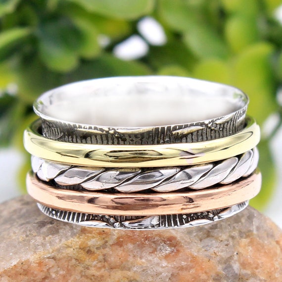 Spinner Ring Meditation Ring Three Tone Ring Ring Silver Ring | Etsy