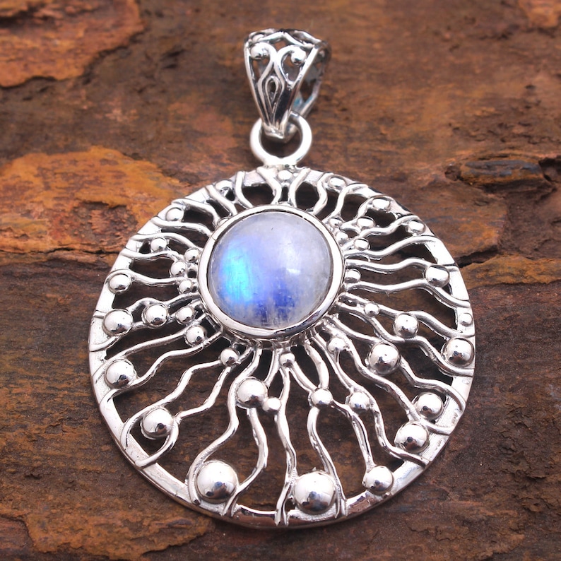 Stunning Natural Moonstone Round Shape Gemstone Pendant 925 | Etsy
