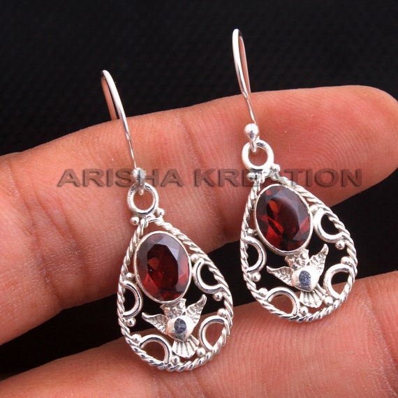 Faceted Red Garnet Oval Shape Gemstone Owl Earring 925 - Etsy