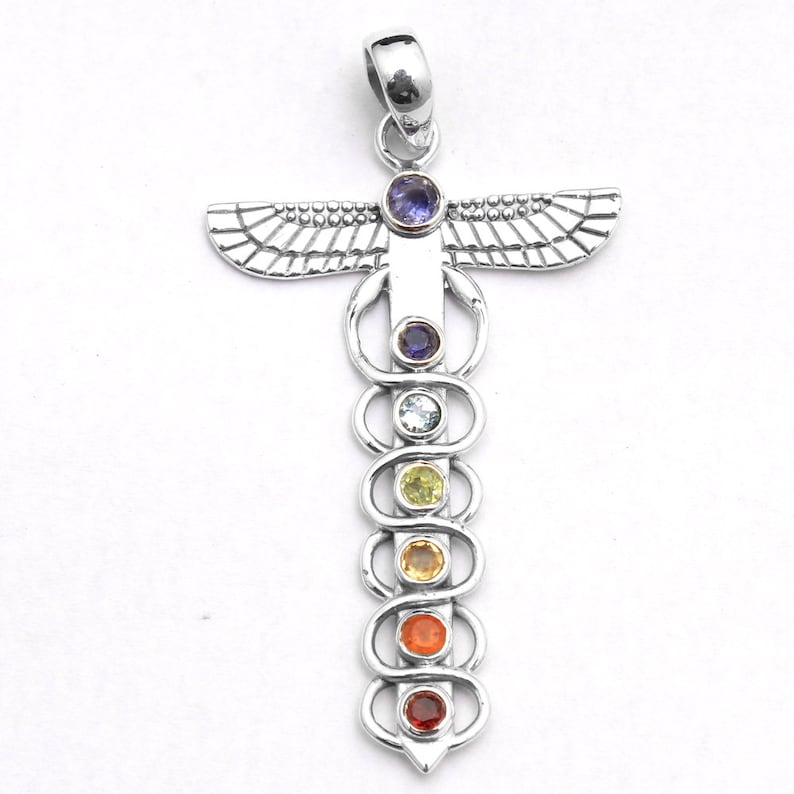 Winged Caduceus Chakra Pendant, 925 Sterling Silver Handmade Jewelry - Etsy