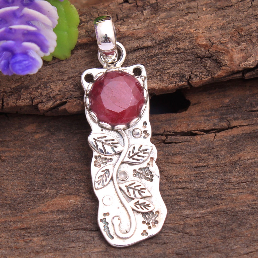 Faceted Ruby Gf Round Shape Gemstone Solid Pendant 925 Sterling Silver ...