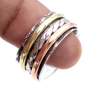 Spinner Ring, Meditation Ring, Three Tone Ring, Sterling Silver, Worry ...