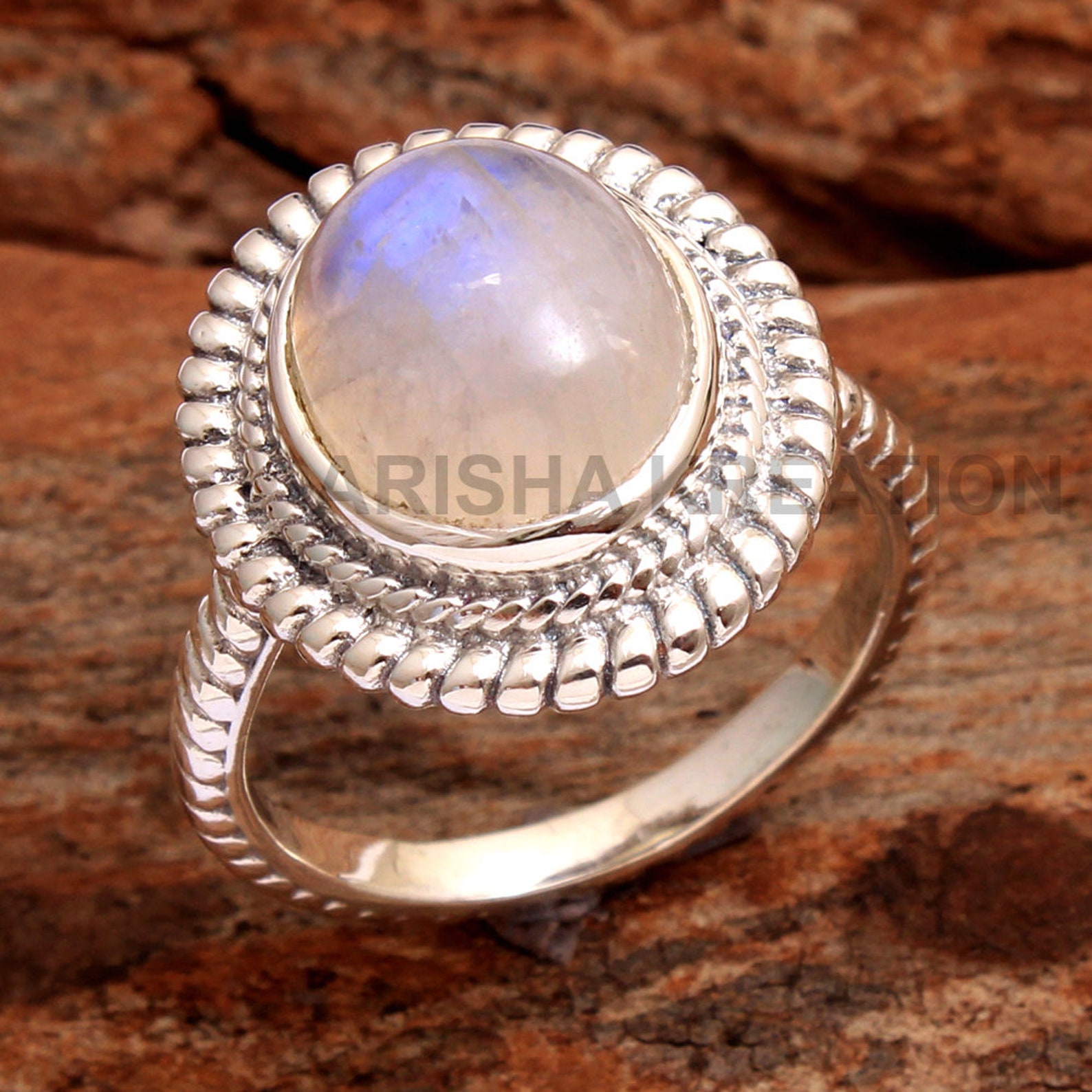 Elegant Rainbow Moonstone Oval Shape Gemstone Ring 925 | Etsy