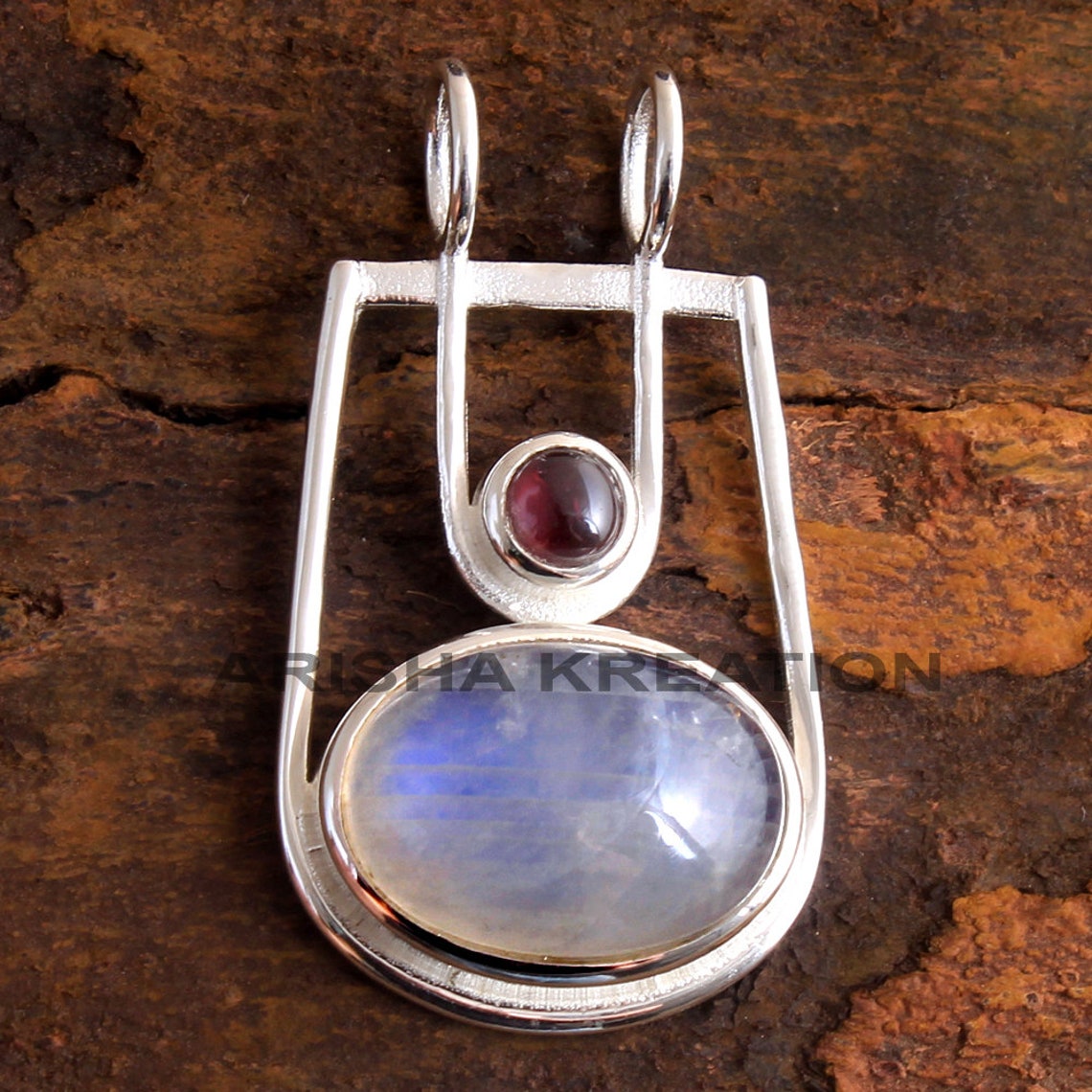 Natural Moonstone Red Garnet Oval Round Shape Gemstone Pendant - Etsy