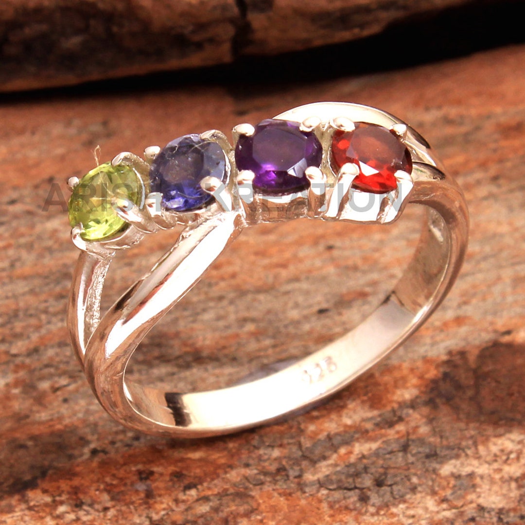 925 Silver Ring, Multi Stone Ring, 4 Stone Ring, Handmade Designer Ring ...