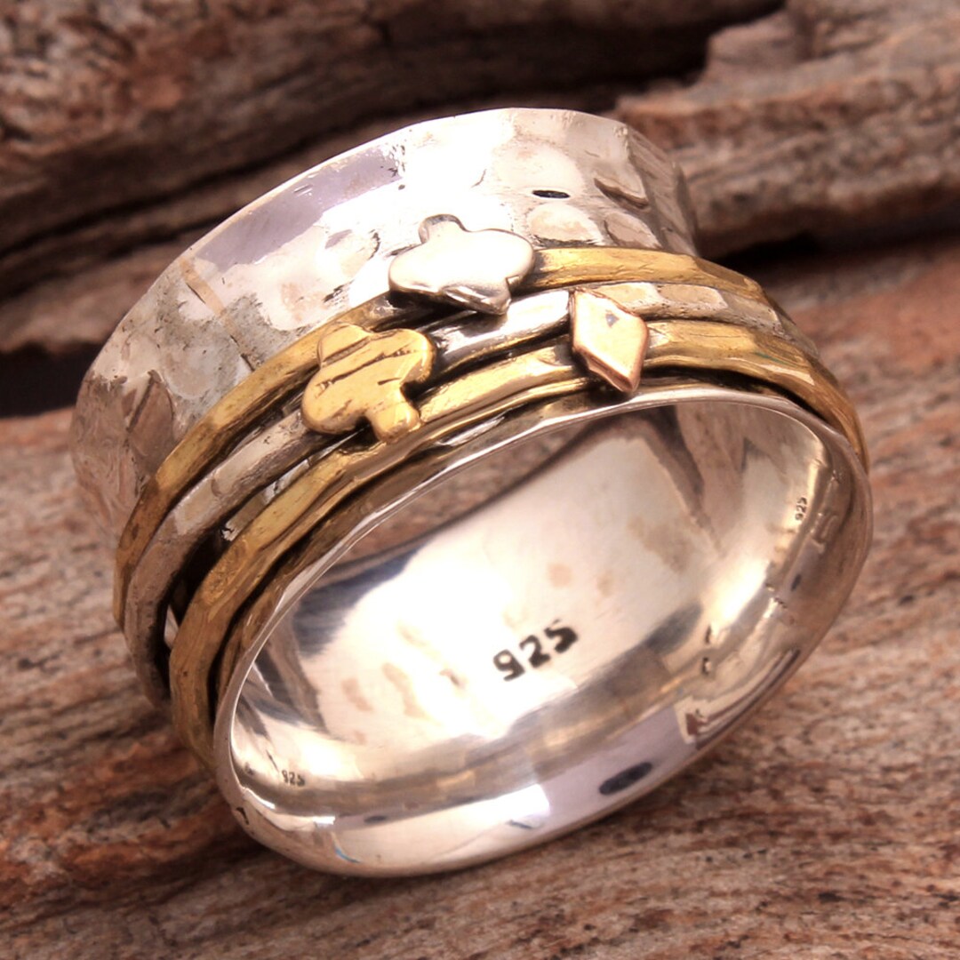 Spinner Ring, Spade Club Diamond Card Symbol 2 Tone Spinner , Silver ...