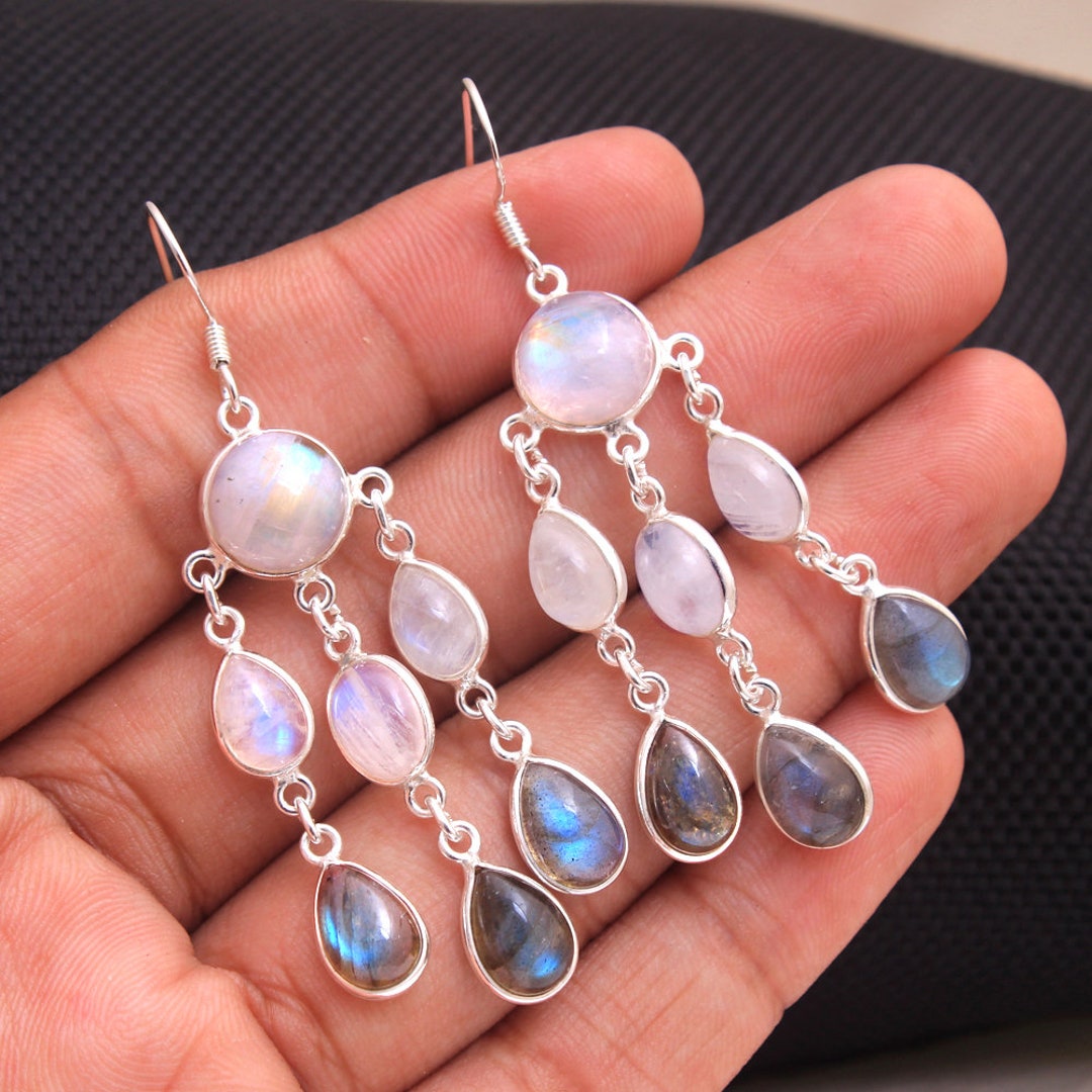 Moonstone Earrings , 925 Sterling Silver , Handmade Jewelry , Dangle ...