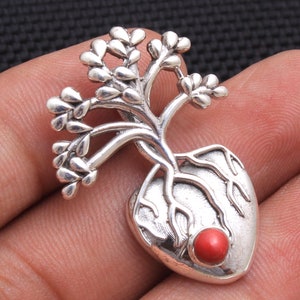 Coral Gemstone Tree of Life With Roots Pendant Jewelry 925 Sterling ...