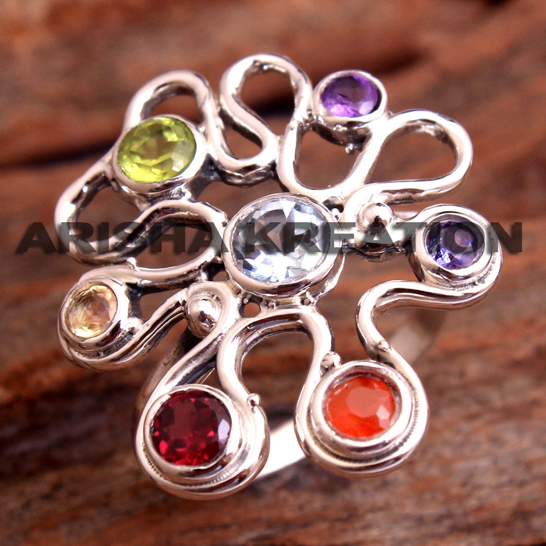 Multi Color Ring, Floral Schmuck, 925 Sterling Silber, handgemachte ...