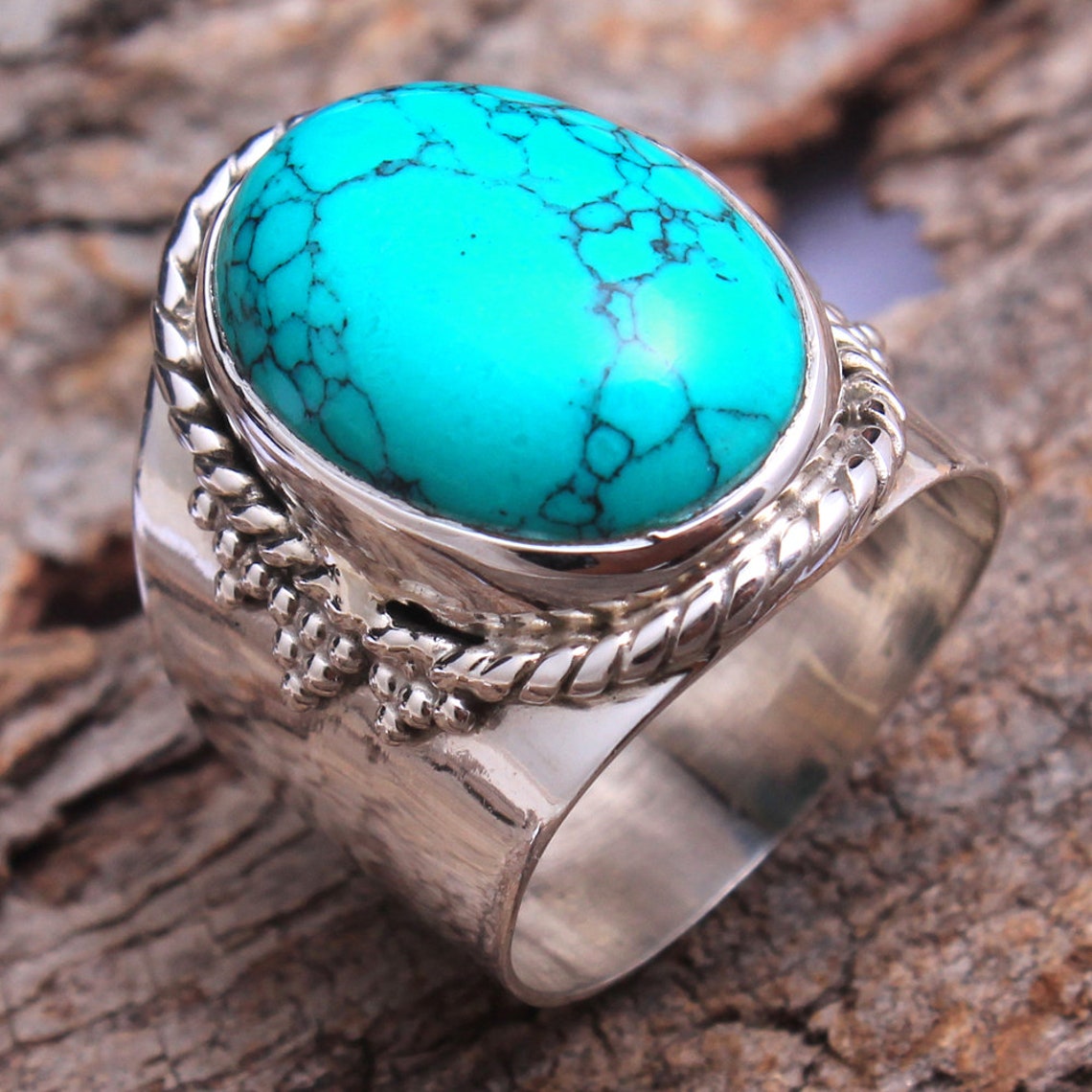 Designer Turquoise Big Gemstone Ring 925 Sterling Silver - Etsy