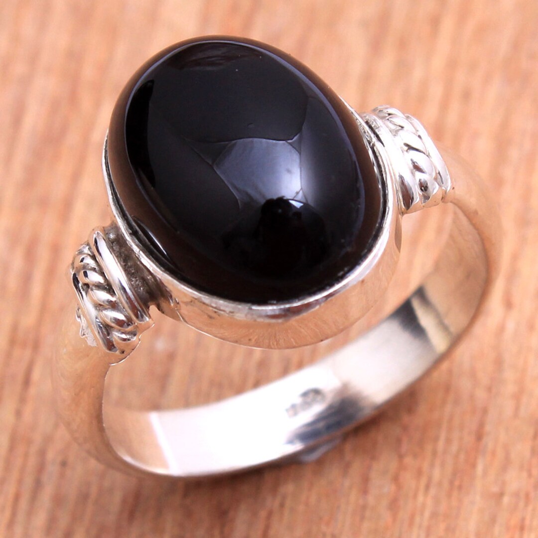 Bague en onyx noir, bague de créateur, bague faite main, bague en ...