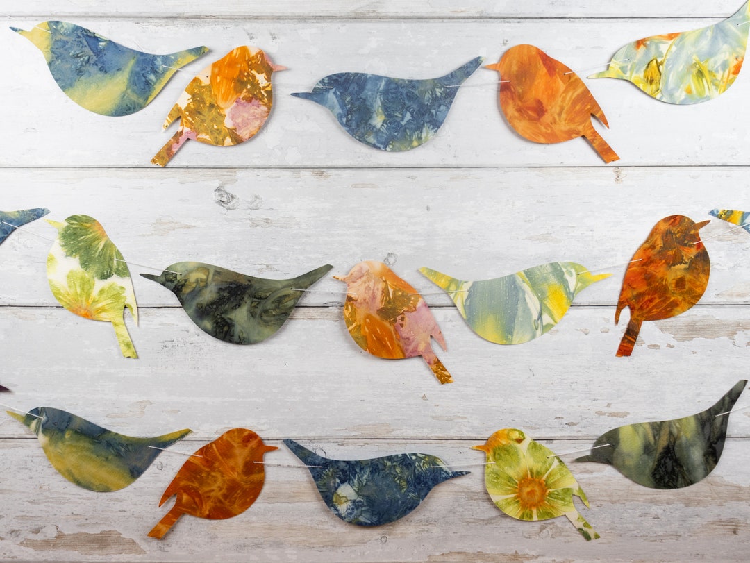 Ecodyed Paper Bird Horizontal Garland, Colorful Party Decor, Cheerful ...