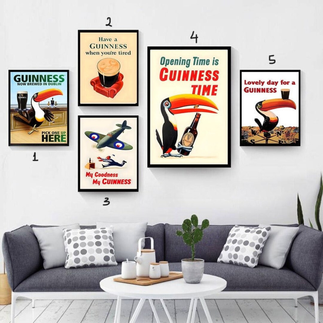 GUINNESS Set Original Vintage Posters, Beer Poster, Beer Lover, Guinness Beer Art, No Framed ...
