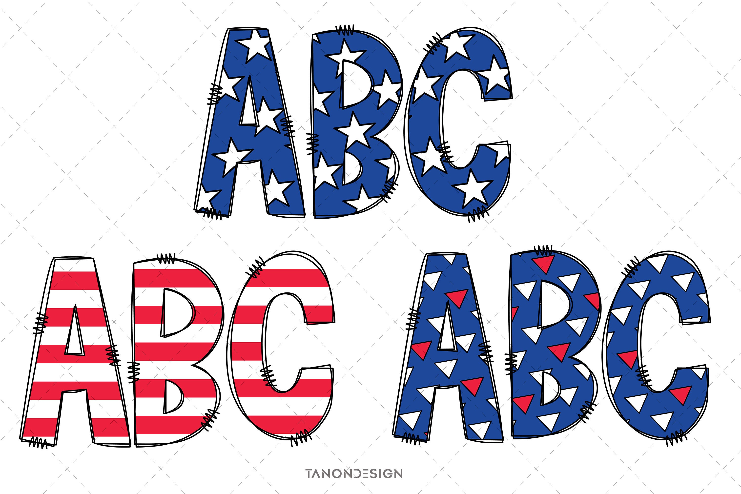 Patriotic Alphabet Doodle Letter Clipart Illustration ,4th of July ...