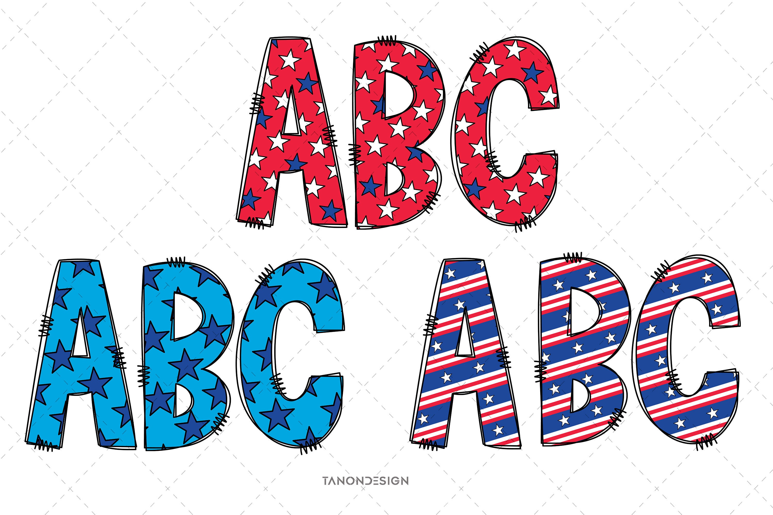 Patriotic Alphabet Doodle Letter Clipart Illustration ,4th of July ...