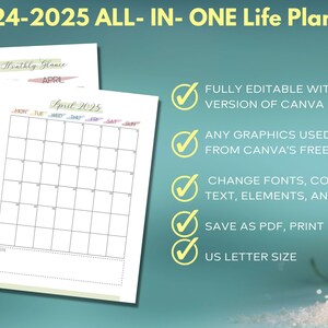 All in One Life Planner 2024-2025 Canva Template / Editable Printable ...