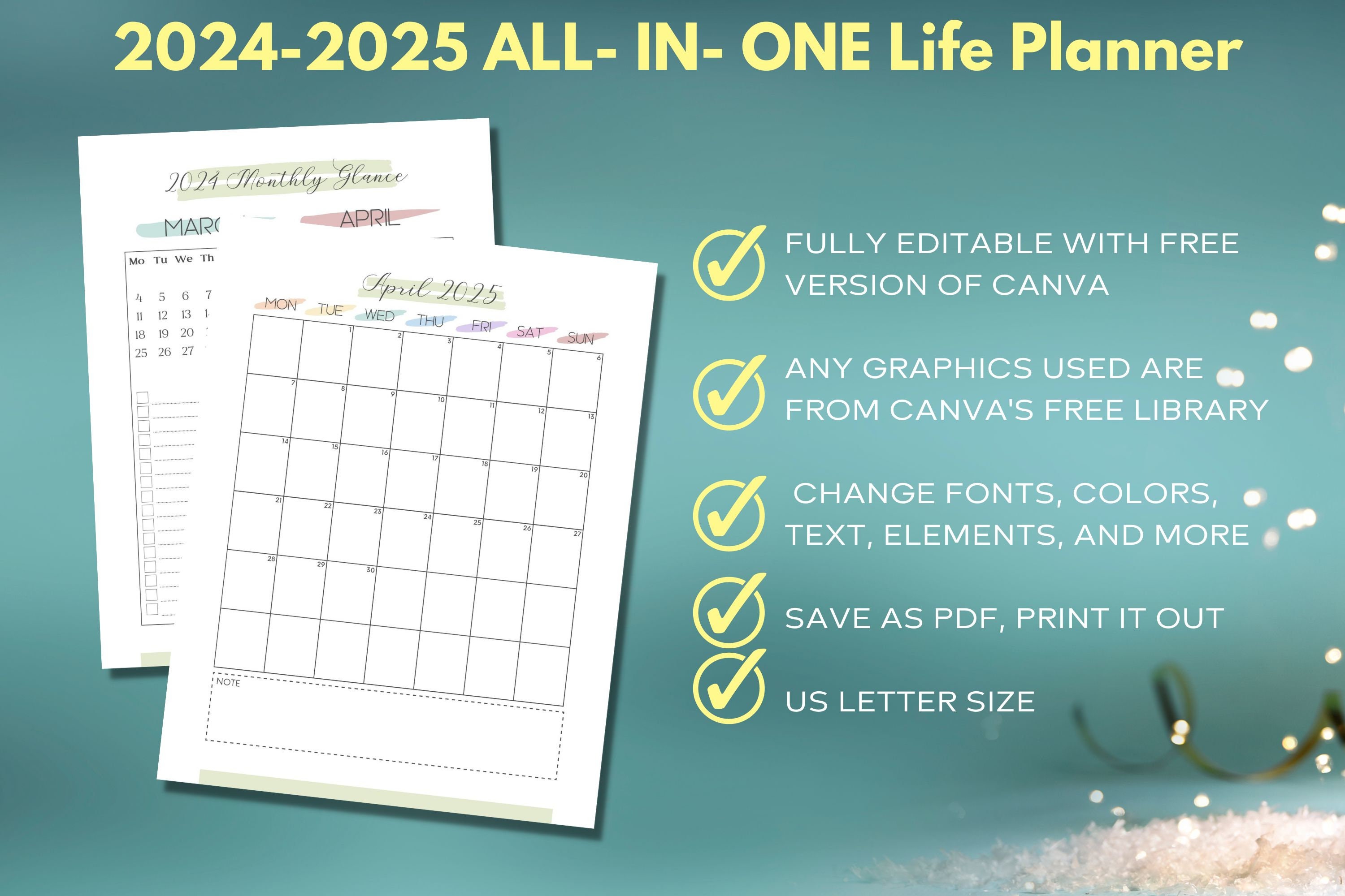 All in One Life Planner 2024-2025 Canva Template / Editable Printable ...