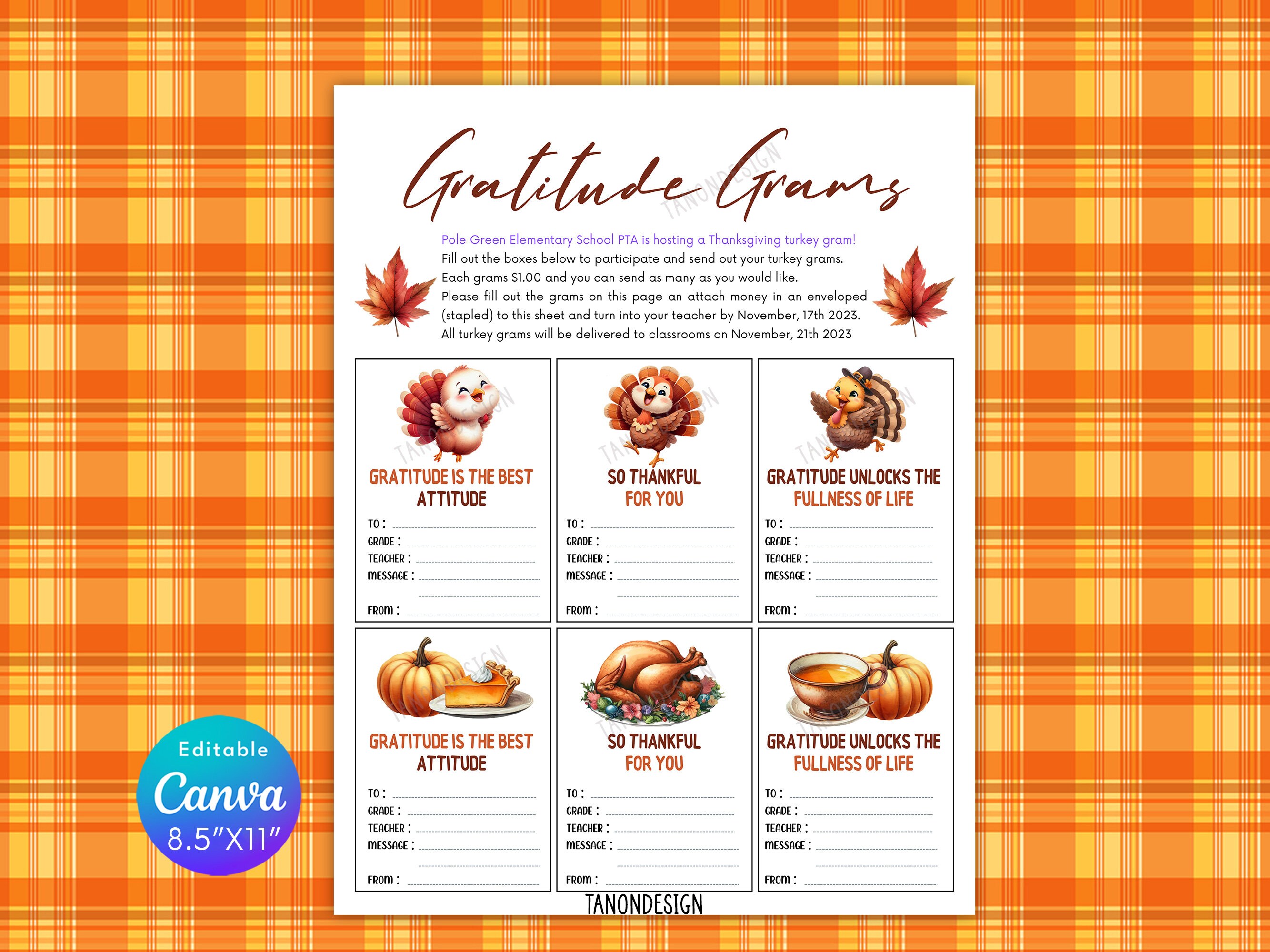 Editable Thanksgiving Gratitude Gram Template, Graditude Gram, School ...