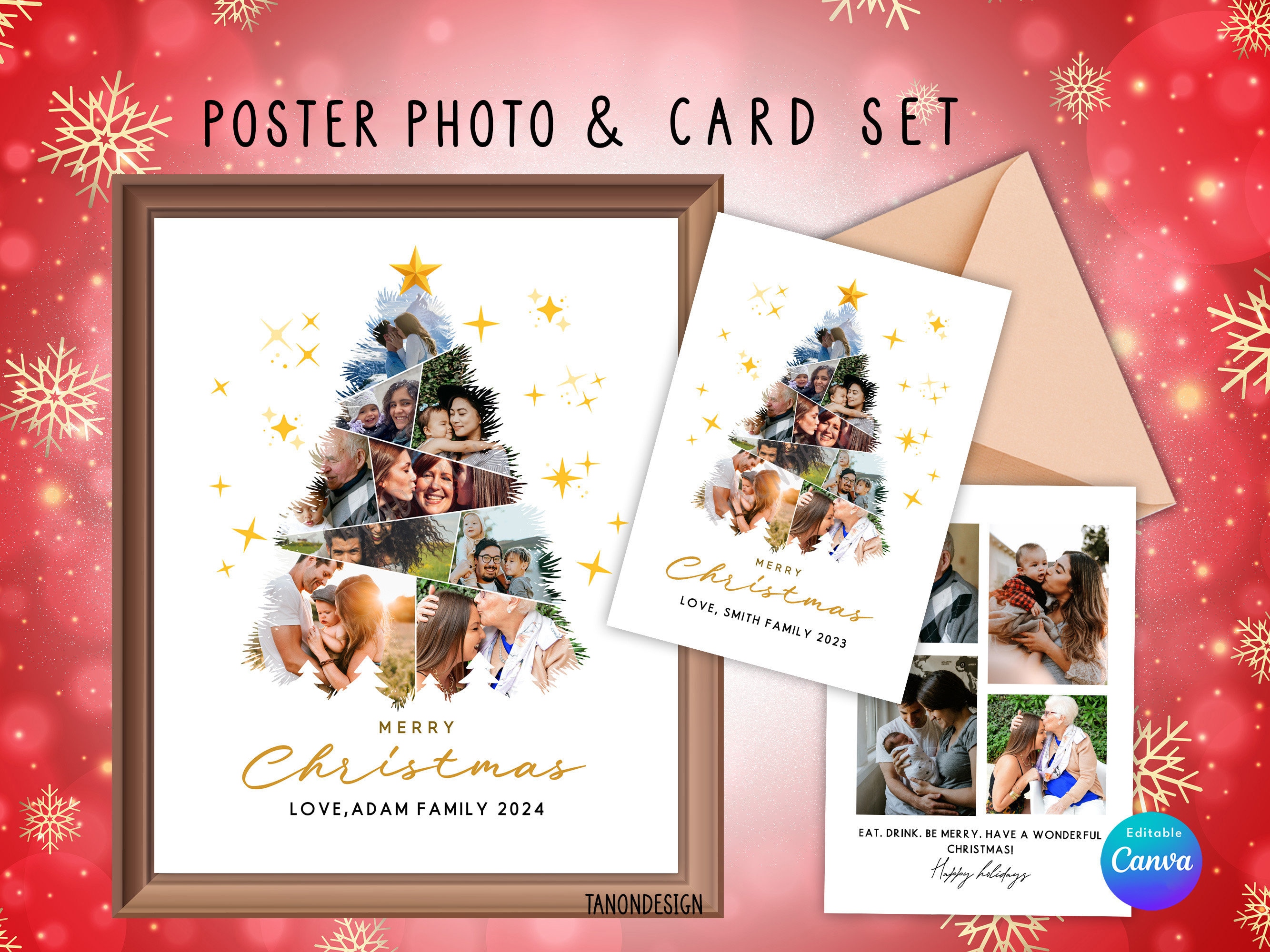 Editable Christmas Photo Collage Card Printable, Editable Family ...