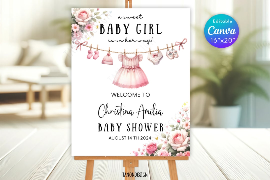 Baby Shower Welcome Sign L Baby Girl Clothes L Baby Girl is on Her Way ...