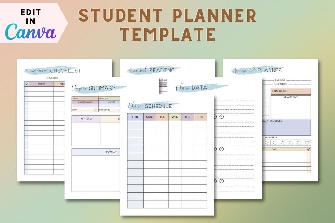 Student Planner Template Canva Template / Editable Printable - Etsy