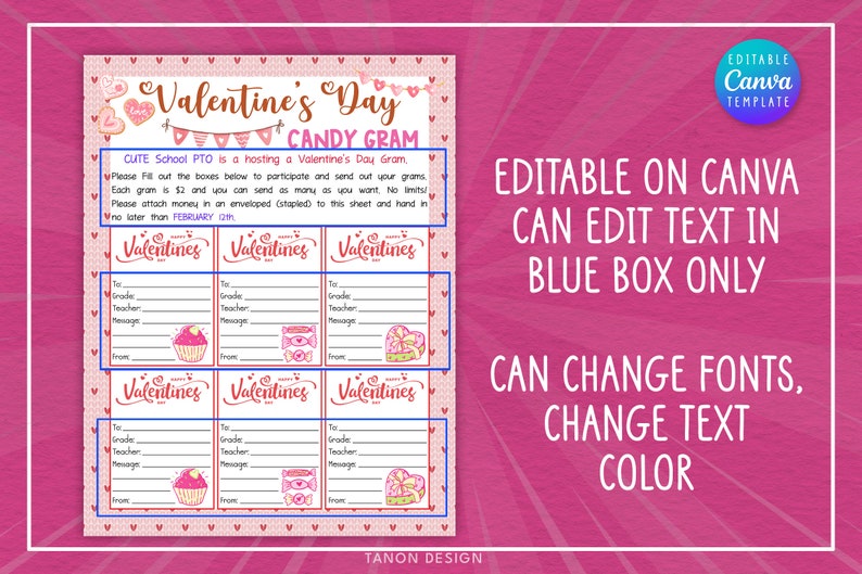 Editable Valentine Candy Gram Template, Graditude Gram, School Candy ...