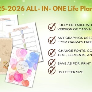 2025-2026 All-in-one Life Planner - Editable Canva Template - Etsy
