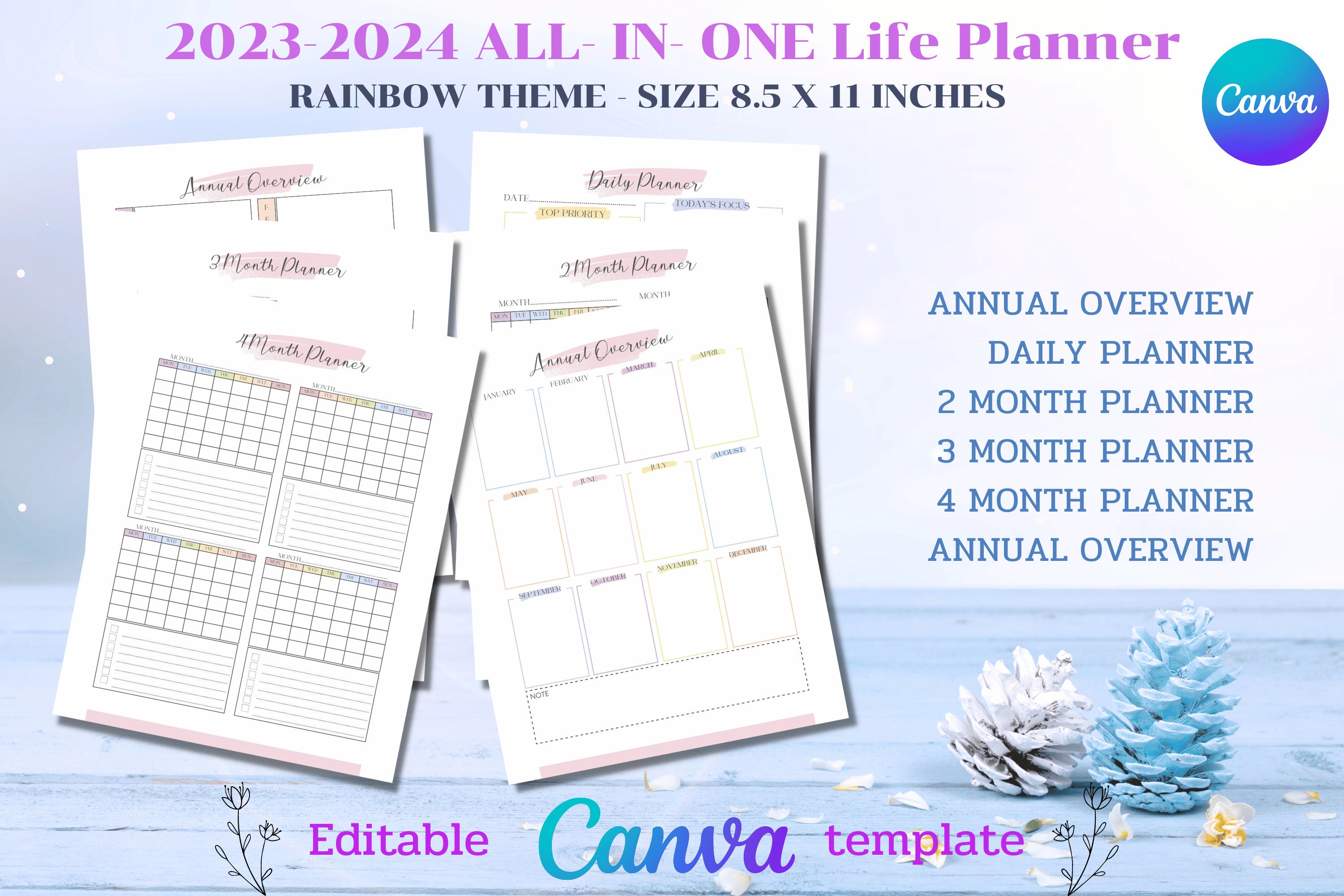 2023-2024 All-in-one Life Planner Editable Canva Template. Printable ...