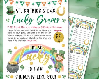 Editable St. Patrick's Day Candy Gram Form, Lucky Gram Money Maker, St ...