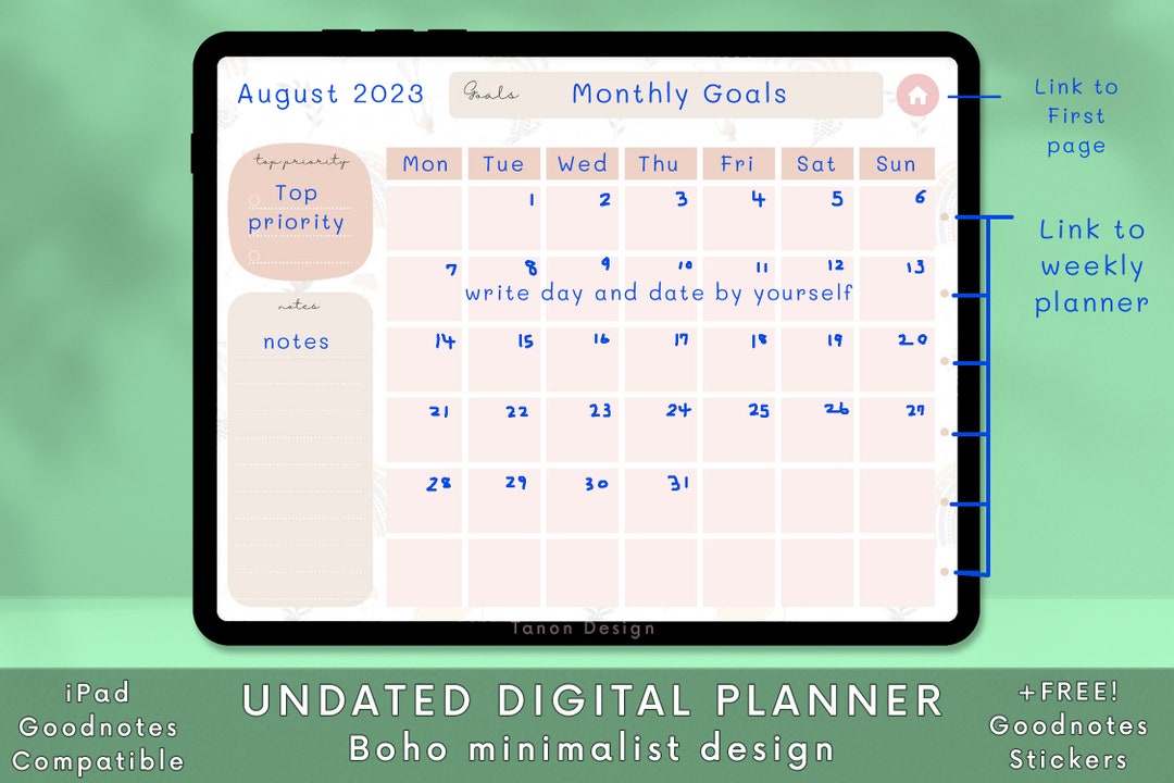 Boho Undated Goodnotes Digital Planner 2023-2026 and Sticker, Digital ...