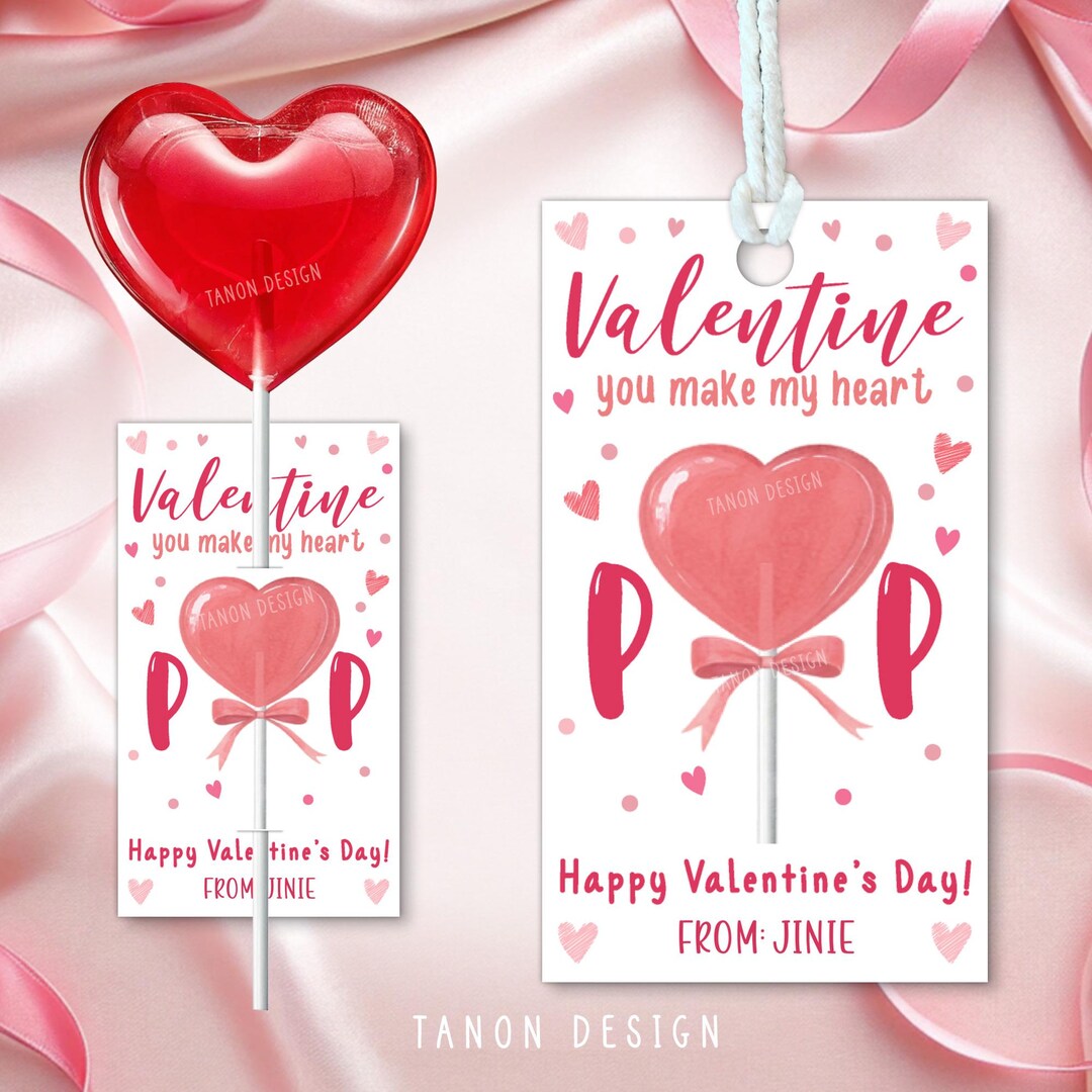 PRINTABLE Valentine Lollipop Gift Tag, Lollipop Holder, Treat Tags ...