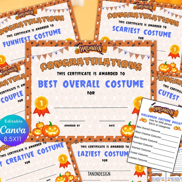 Best Costume Certificate Template - Etsy