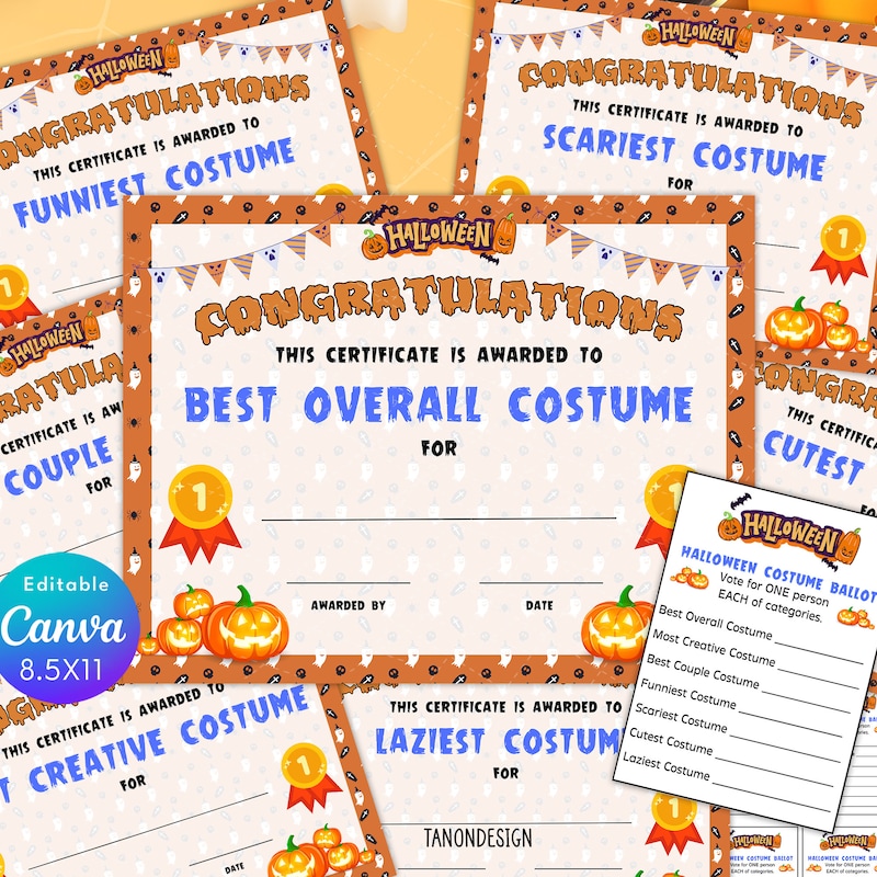 Printable Halloween Pumpkin Contest Certificates - Etsy