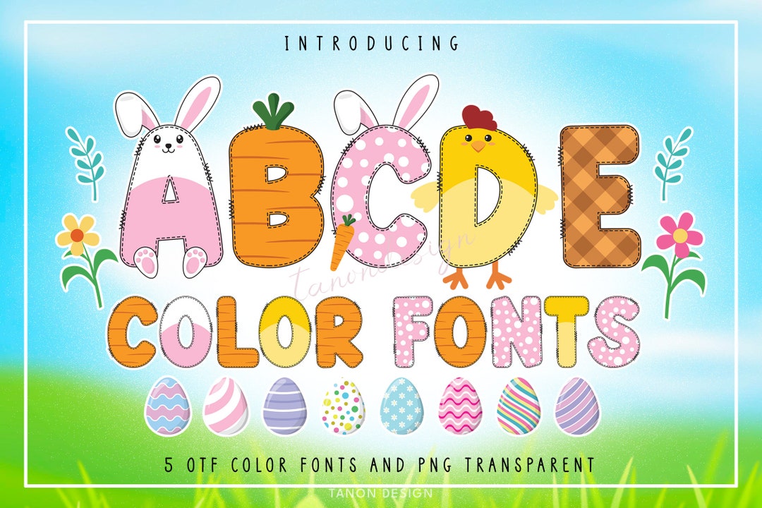 5 Easter Color Fonts Bundle Sets With Elements and PNG, Easter ...