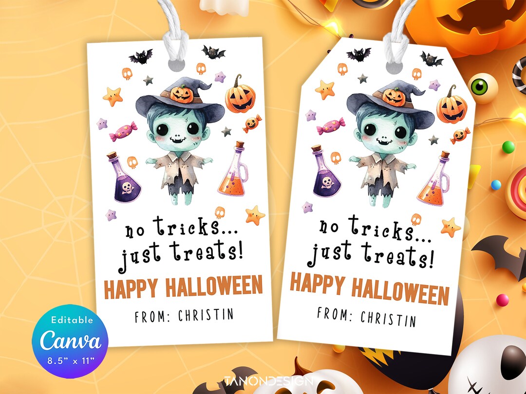 No Tricks Just Treats Halloween Gift Tag, Trick or Treat, Halloween ...