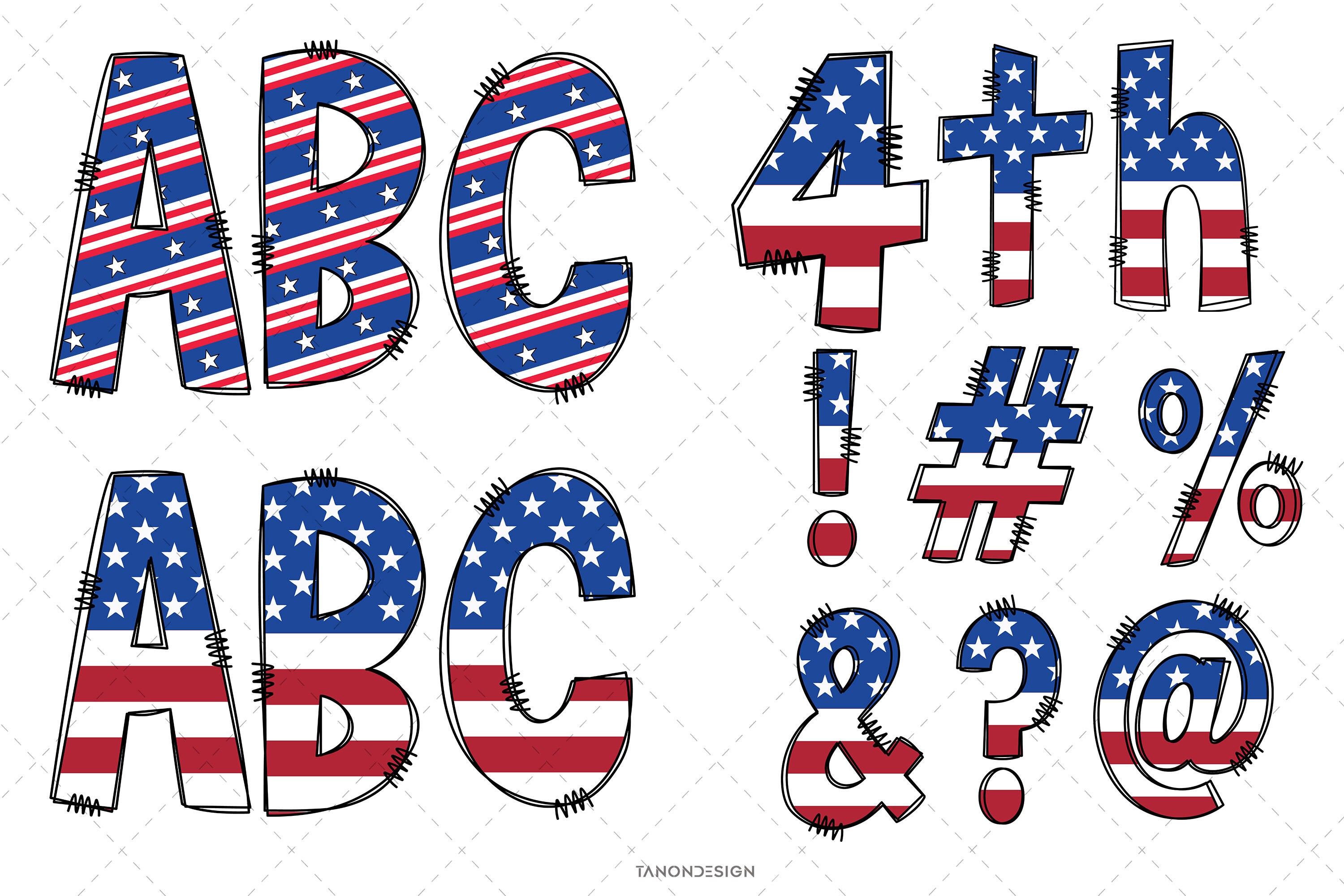 Patriotic Alphabet Doodle Letter Clipart Illustration ,4th of July ...