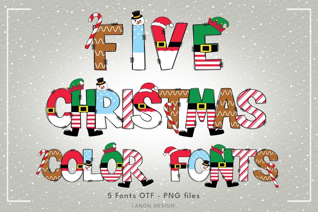 5 Christmas Color Fonts Bundle Sets With Elements and PNG - Etsy
