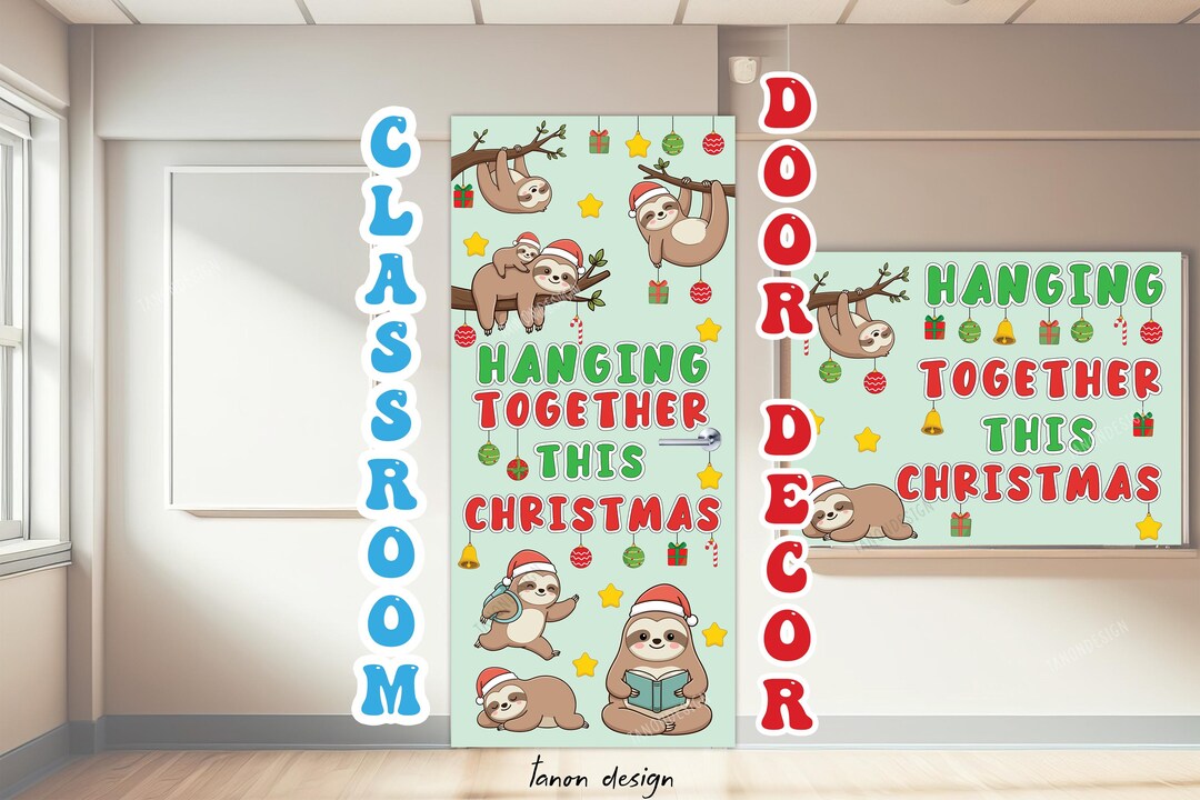Sloth Christmas Classroom Door Decor Kit (printable PDF) - Etsy