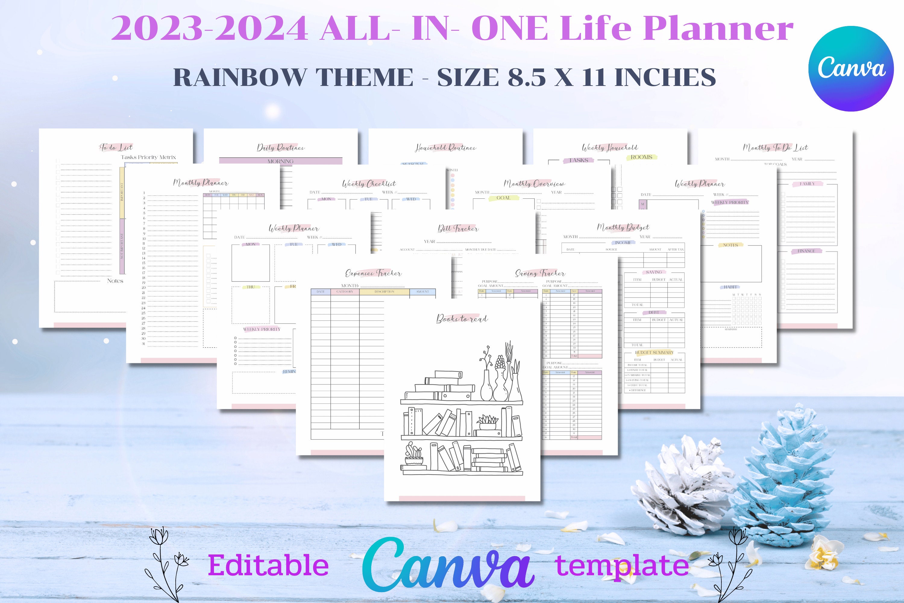 2023-2024 All-in-one Life Planner Editable Canva Template. Printable ...