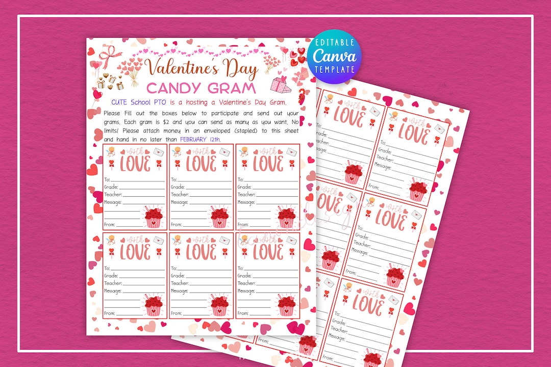 Editable Valentine Candy Gram Template, Graditude Gram, School Candy ...