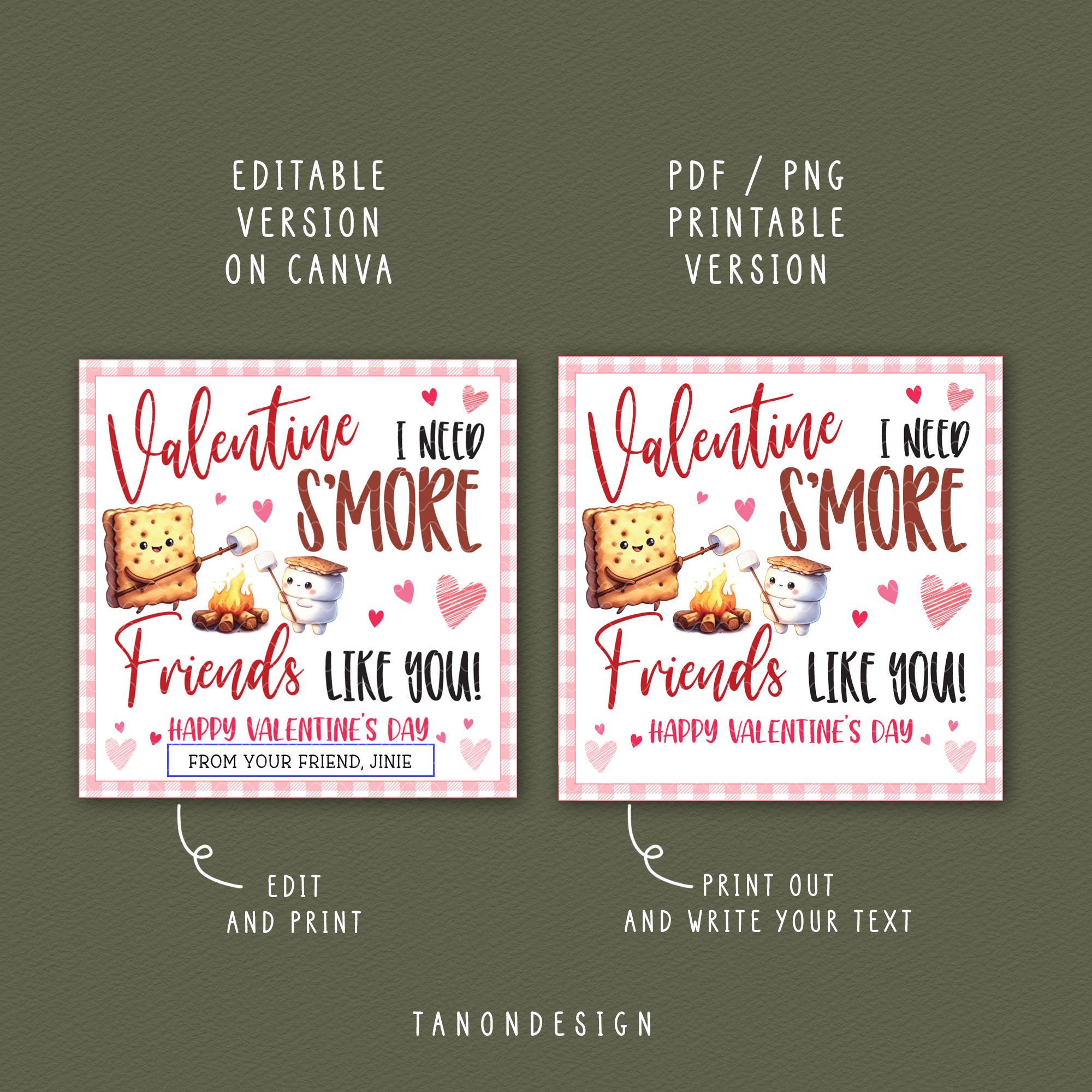 Valentine S'mores Gift Tag: Printable Canva Template - Etsy