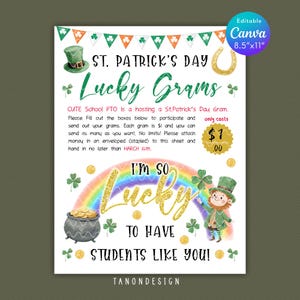 Lucky Gram Editable St. Patrick's Day Candy Gram Template, School Candy ...