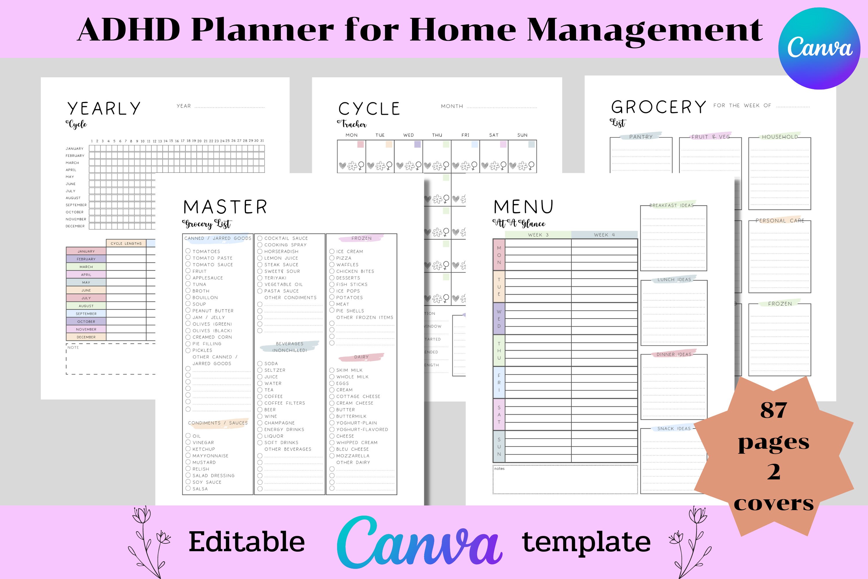 Editable Adhd Planner Canva Template Printable Adhd Planner Kdp