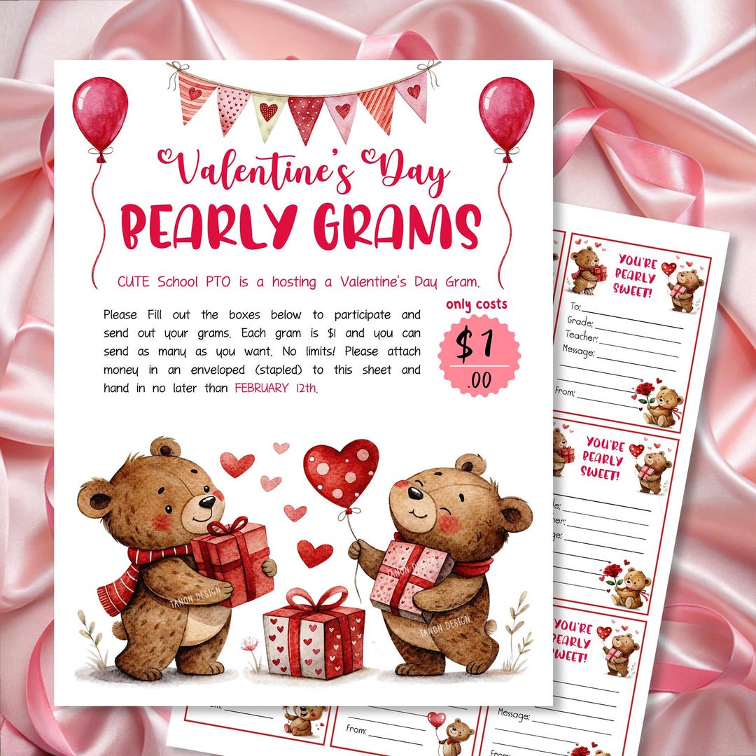 Bearly Gram Editable Valentine Candy Gram Template, Graditude Gram ...